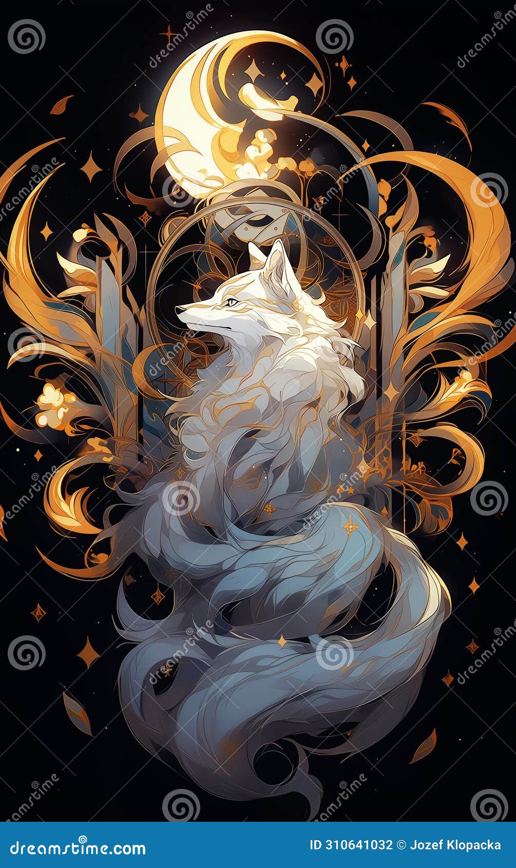 Celestial Fox with Ornamental Background. Stock Illustration ...