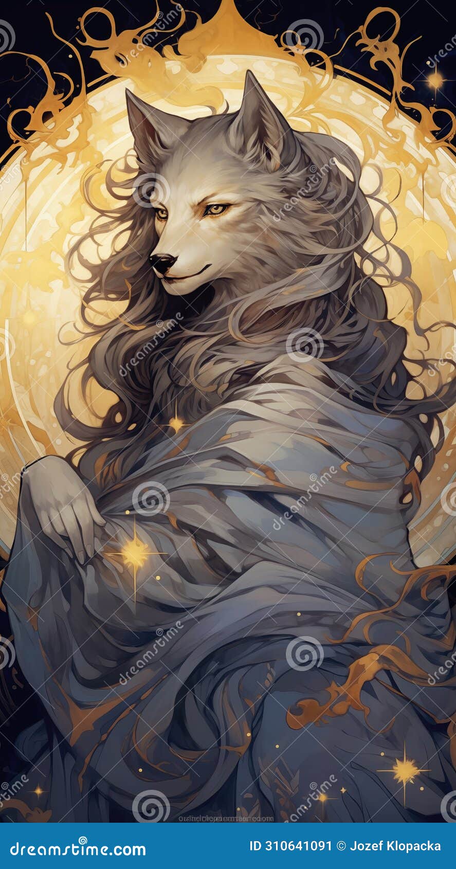 Celestial Fox with Ornamental Background. Stock Illustration ...