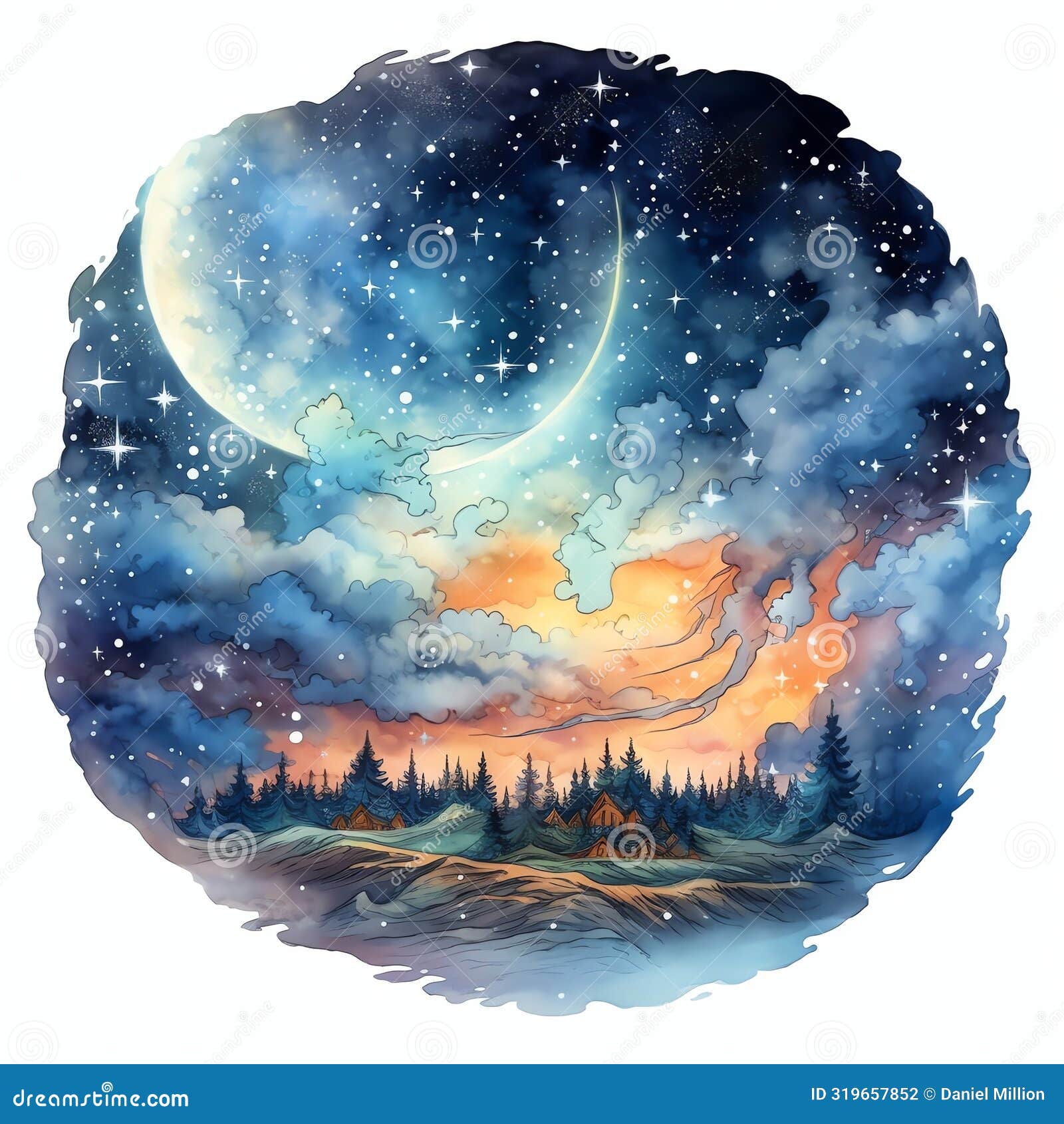 Celestial Foxfire Fantasy Sky Night Gazing Watercolor Stock Image ...