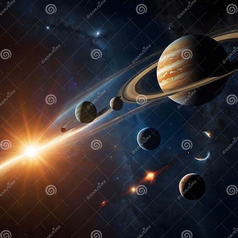 Celestial Harmony: a Dramatic Planetary Alignment Under a Glowing Sun ...