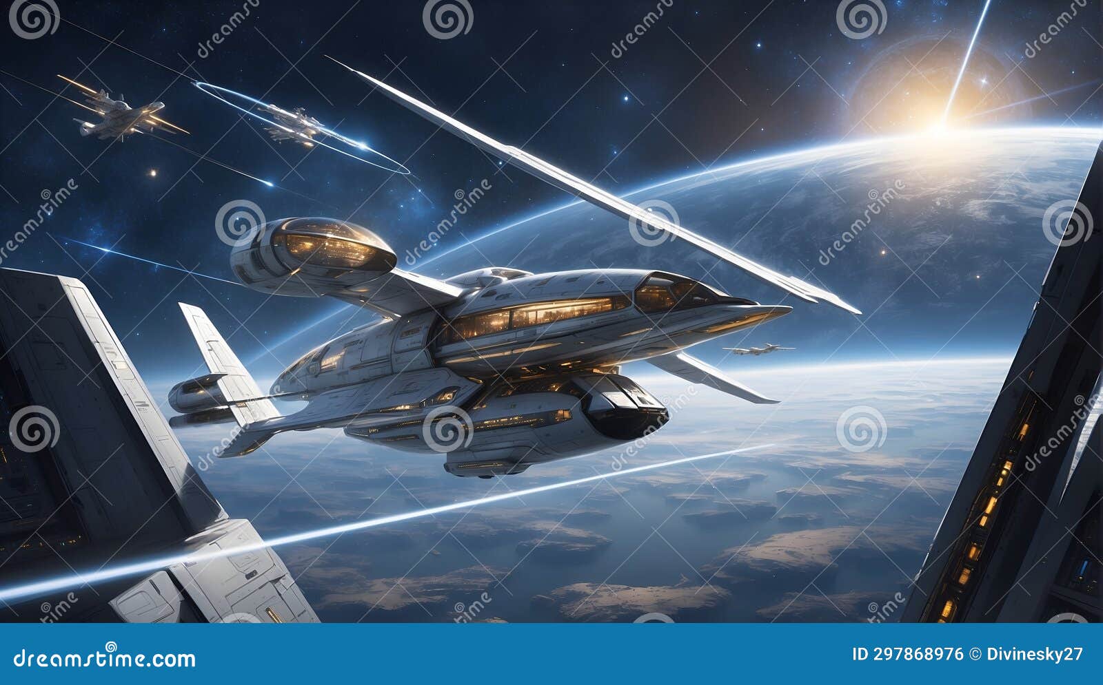 Celestial Horizon: Futuristic Marvel. Ai Generated Stock Illustration ...