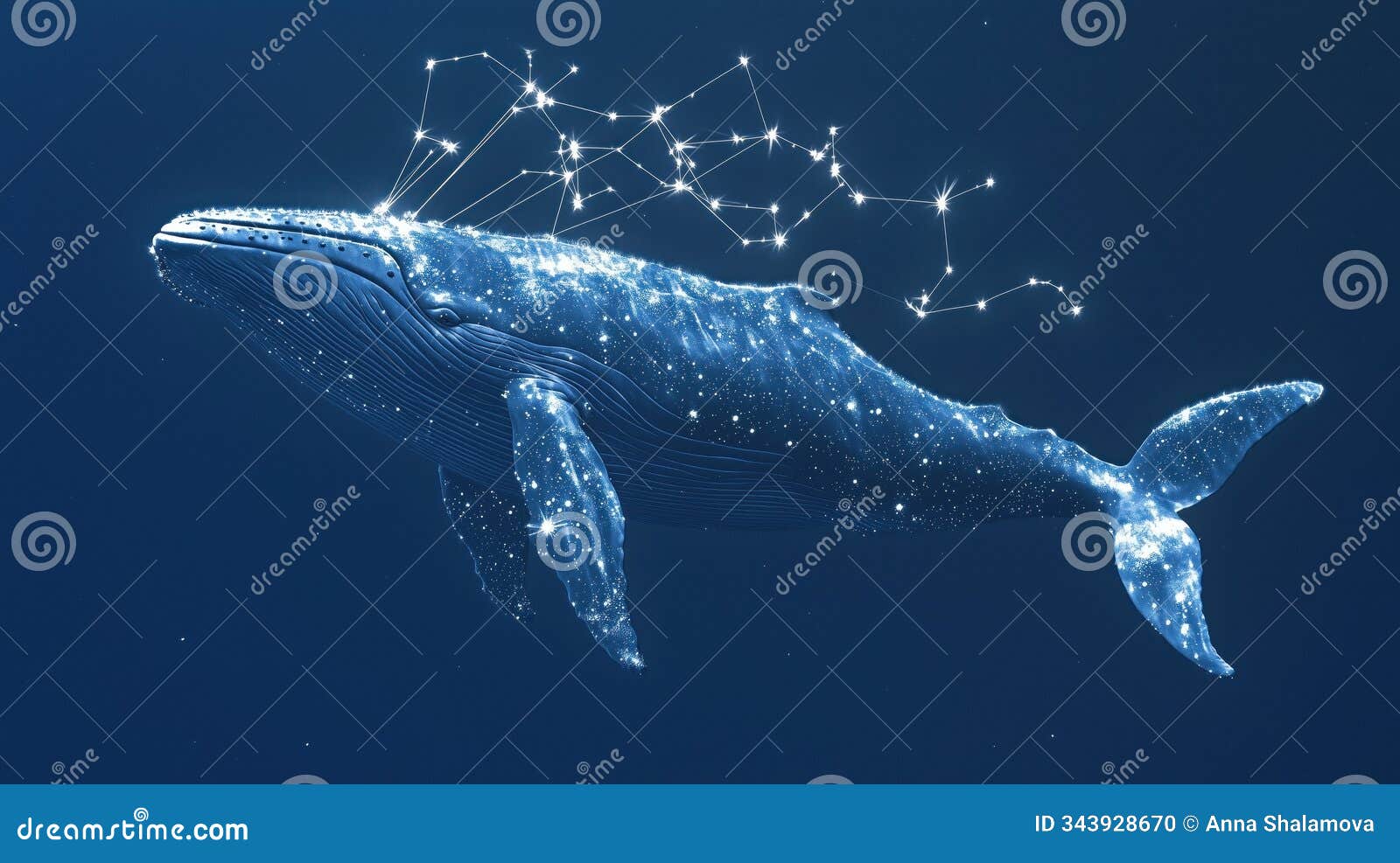 Celestial Humpback Whale with Star Constellations in Deep Blue Ocean ...