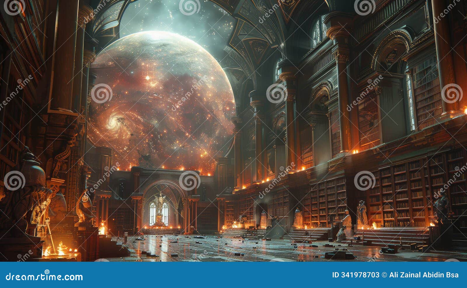 Celestial Library stock illustration. Illustration of night - 341978703