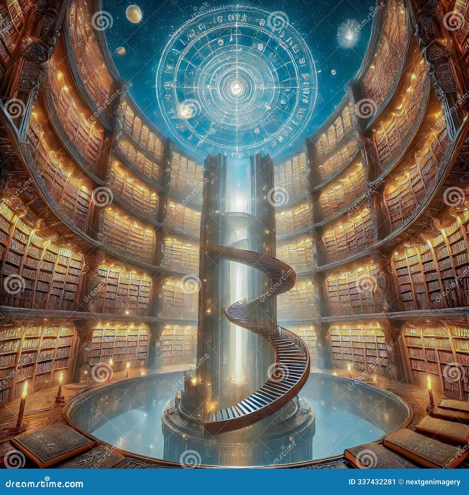 Celestial Library of Infinite Knowledge Stock Illustration ...
