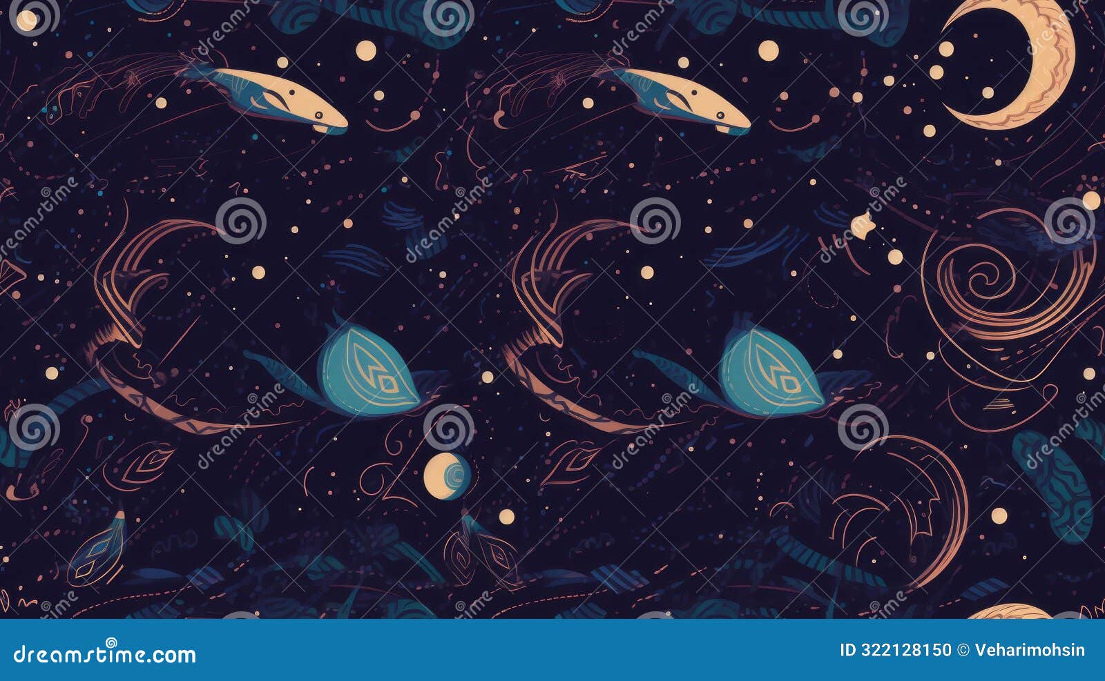 Celestial Magic Seamless Pattern with Boho Sun. Mystic Moon Vector ...