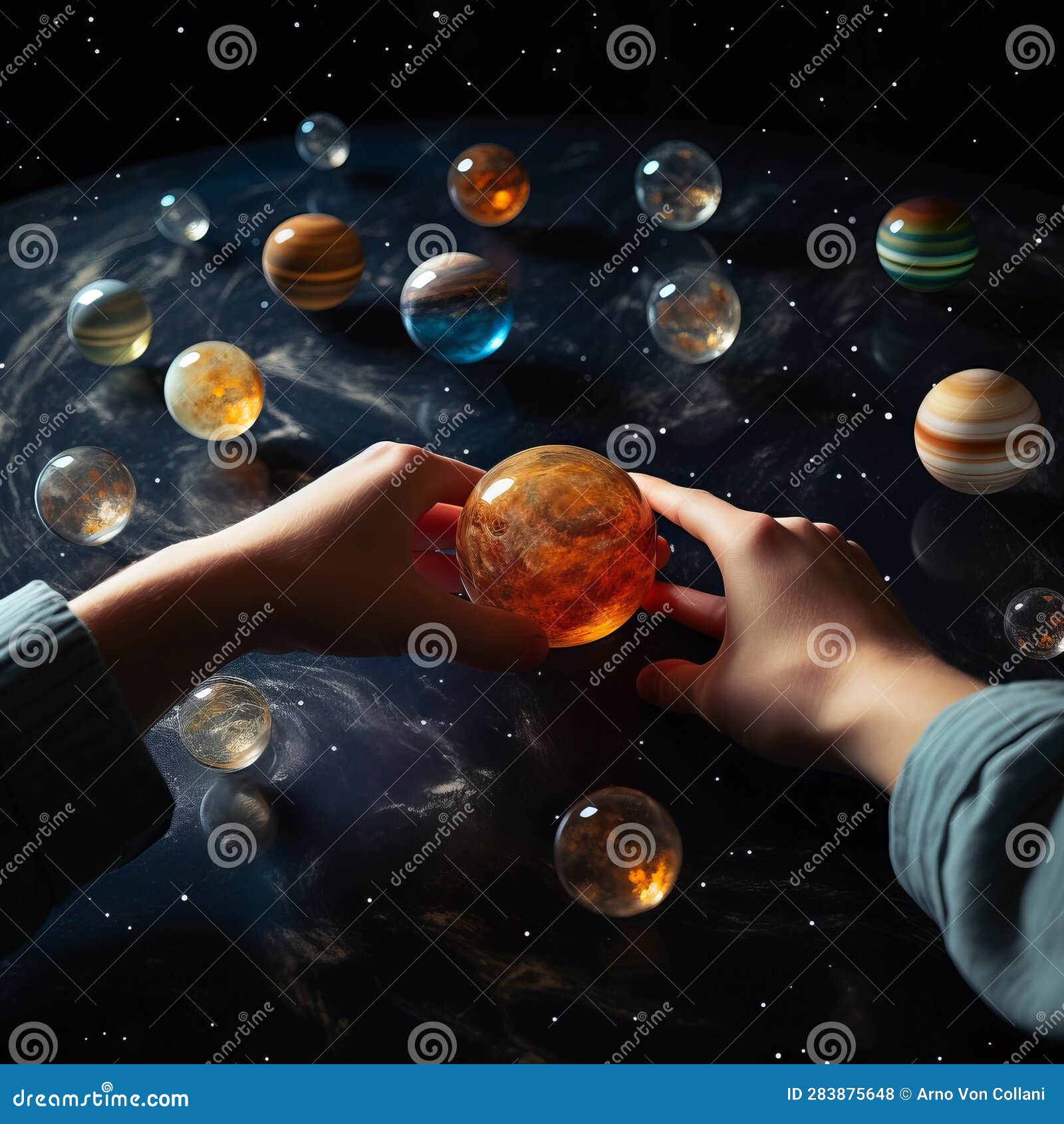 Celestial Marbles: Planetary Gems on an Inky Canvas Stock Illustration ...