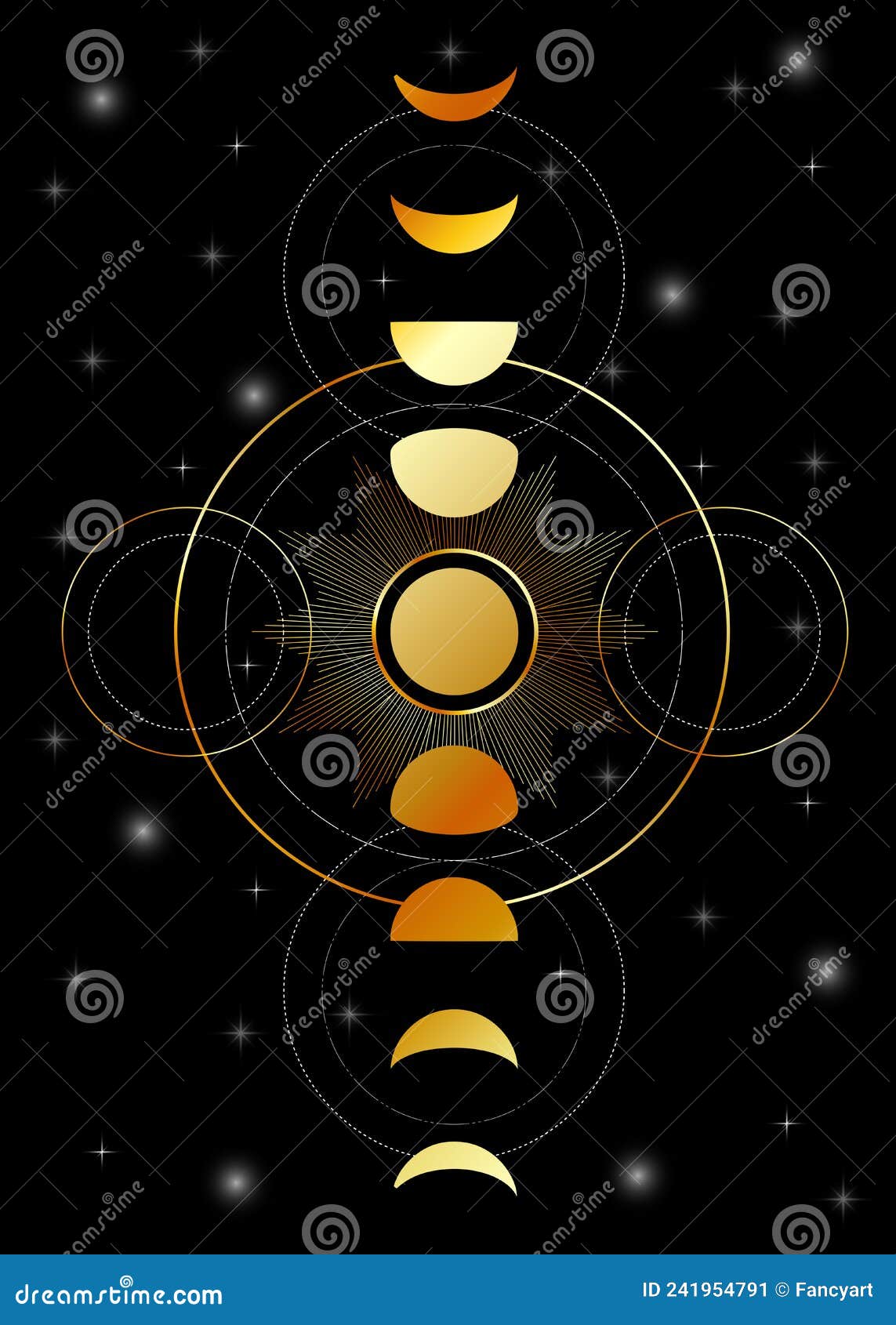 Celestial Moon Phases Stars and Galaxy in Gold Stock Vector - Illustration of hour, glowing ...