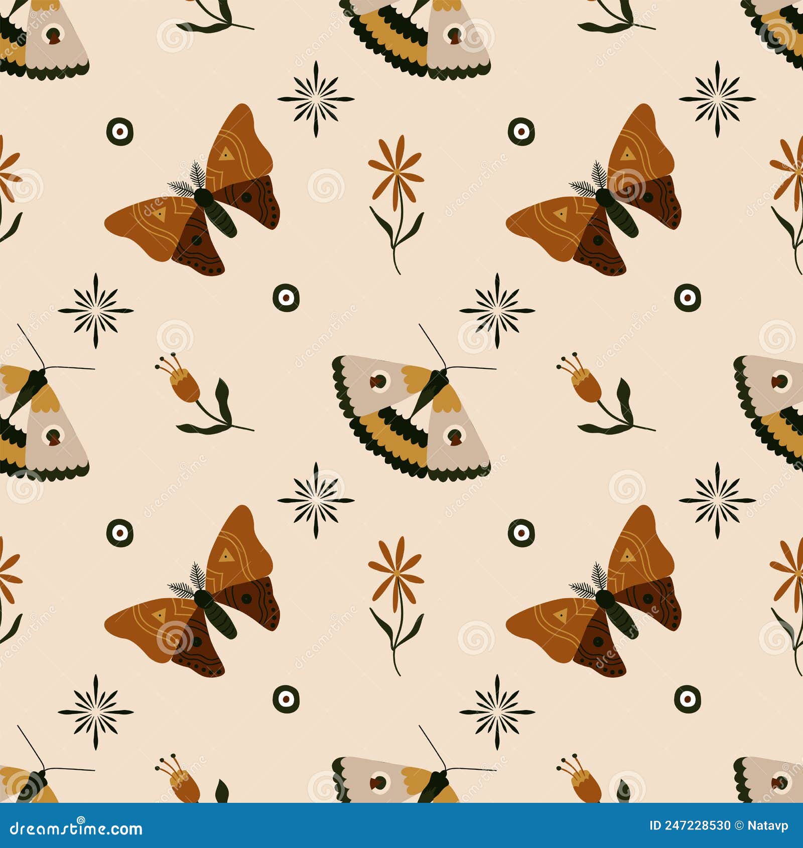 Celestial Moth Pattern. Vector Seamless Background Stock Vector ...