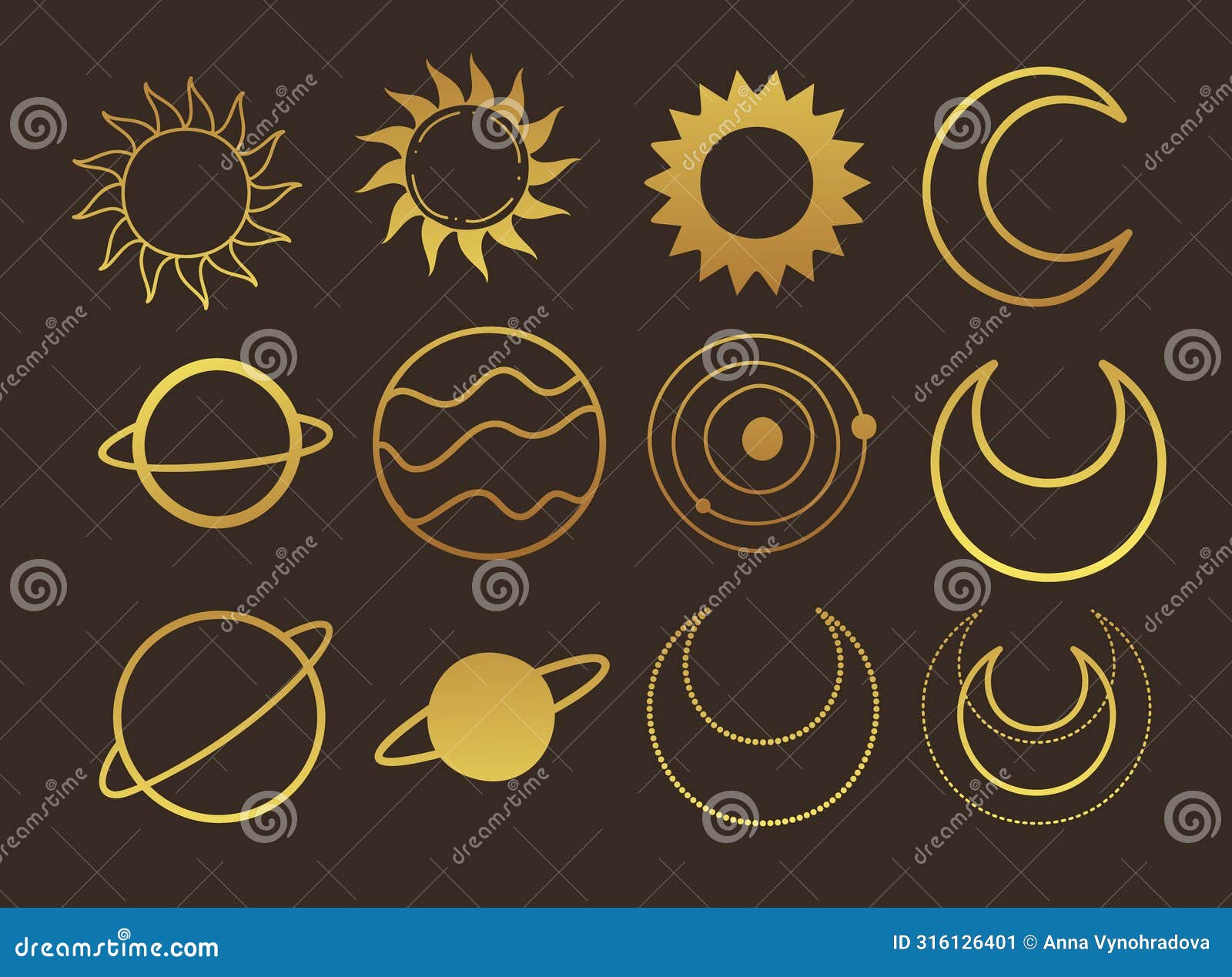 Celestial Objects Set. Moon, Sun, Stars, Planets, Clouds Stock ...