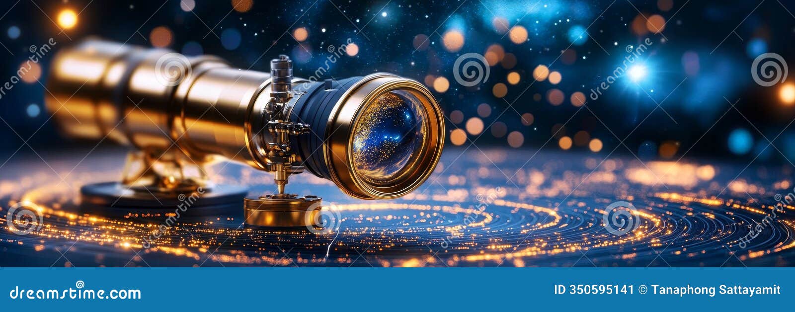 Celestial Observation Station Tools an Antique Brass Telescope Rests on ...