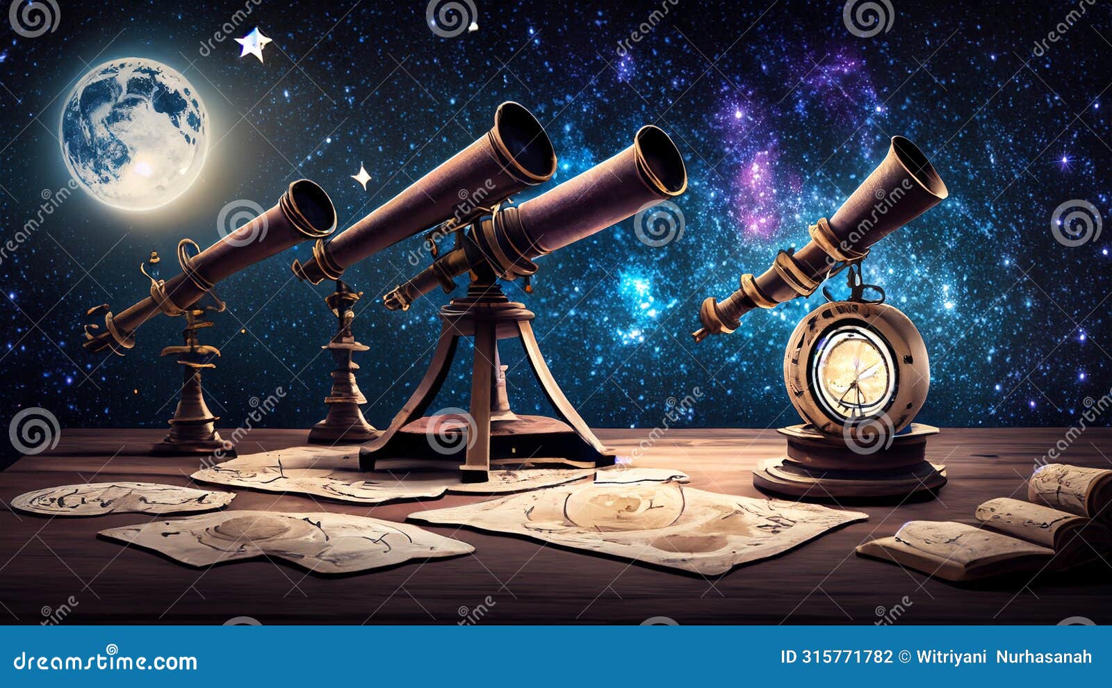 A Celestial Observatory with Ancient Telescopes, Star Charts, and ...