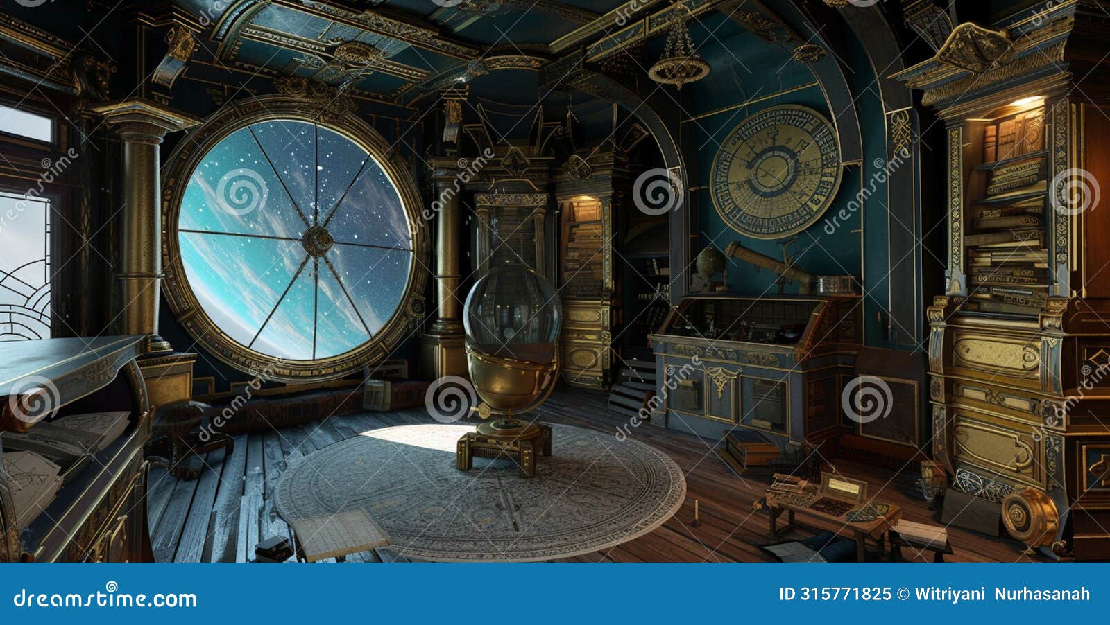 A Celestial Observatory with Ancient Telescopes, Star Charts, and ...