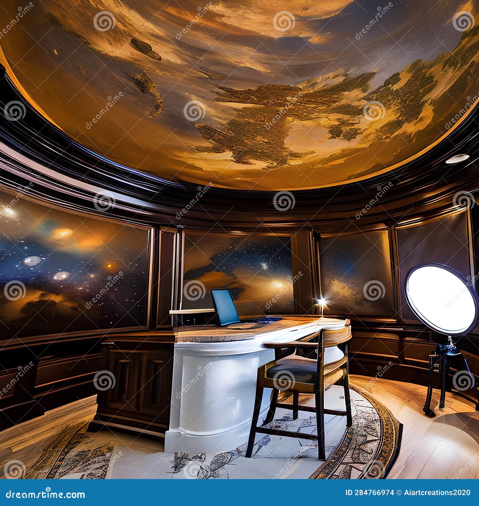 A Celestial Observatory-inspired Study with a Domed Ceiling, Telescope ...