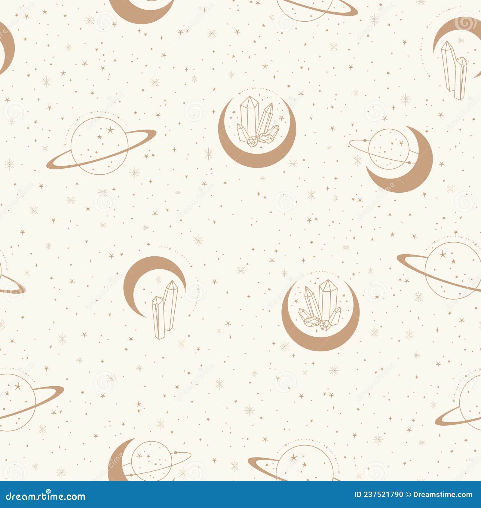 Celestial Pattern Repeat with Moon and Planet Illustrations in Gold ...