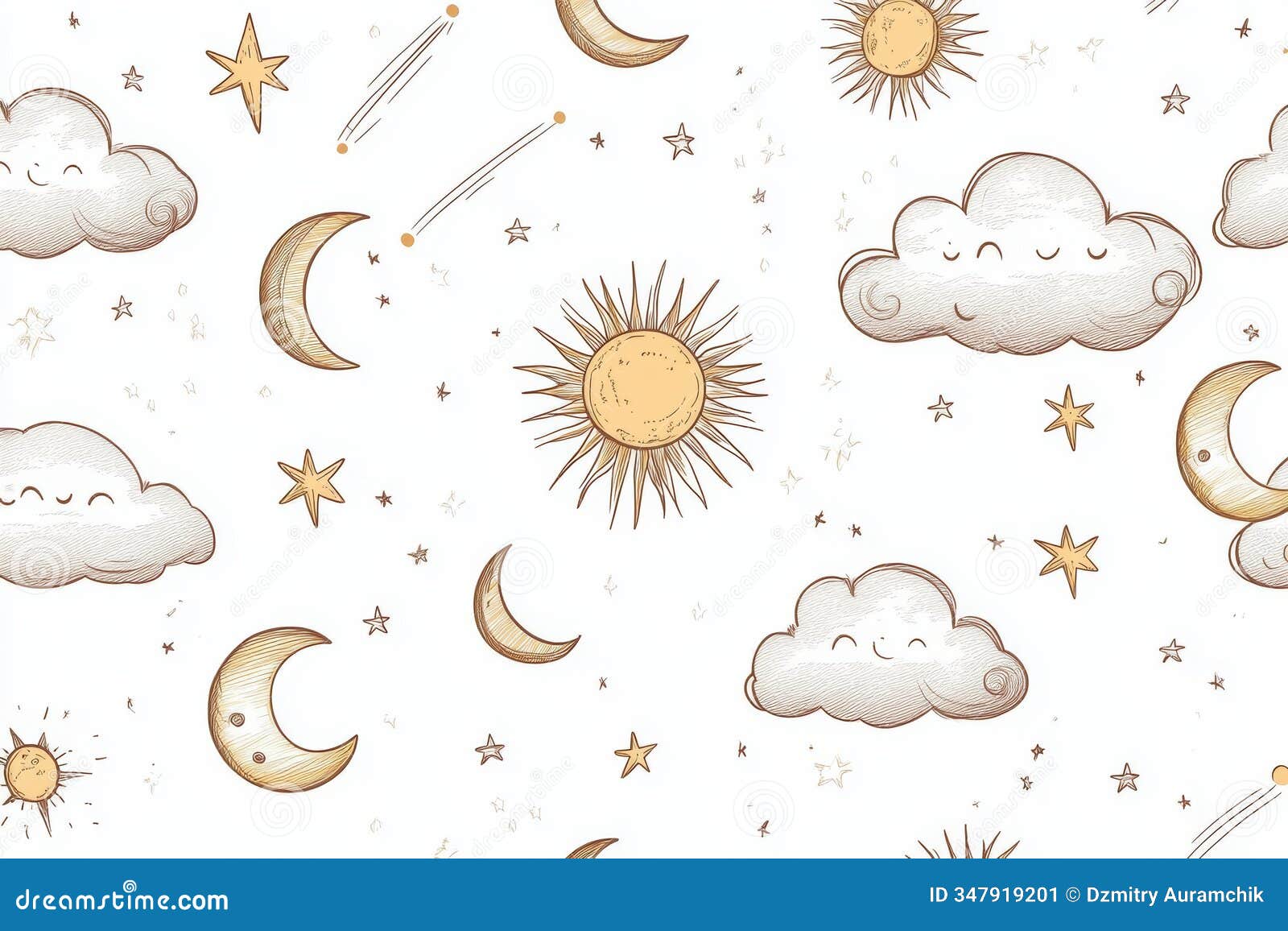 Celestial Pattern Stock Sticker with Gold Abstract Line Art, Designed ...