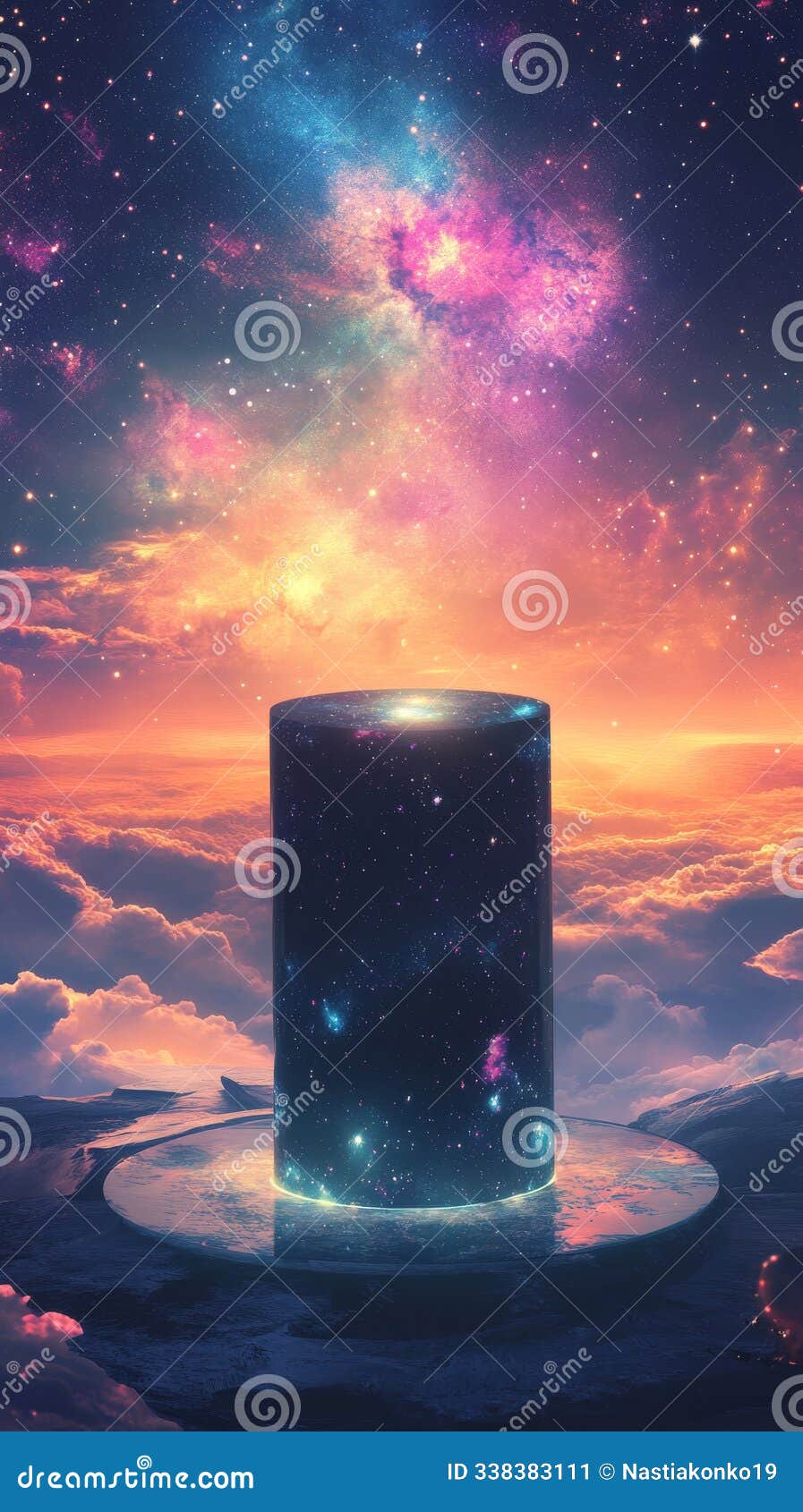 Celestial Portal with Cosmic Sky and Glowing Clouds at Sunset Stock ...