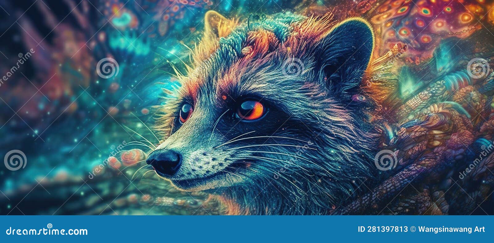 Celestial Raccoon Vision or Spirit, Psychedelic Imaginary Creature ...