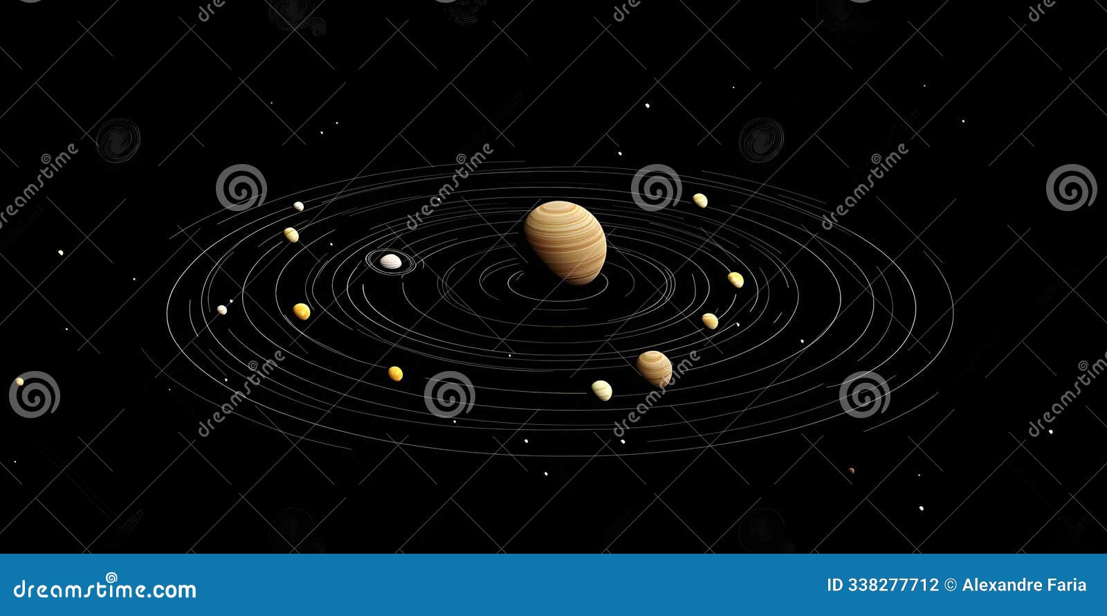 Celestial Scene with Central Planet and Orbits Stock Illustration ...