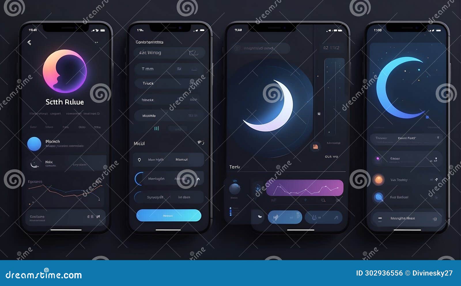 Celestial Shadows: Elegant Dark Mode Interface. AI Generate Stock Illustration - Illustration of ...