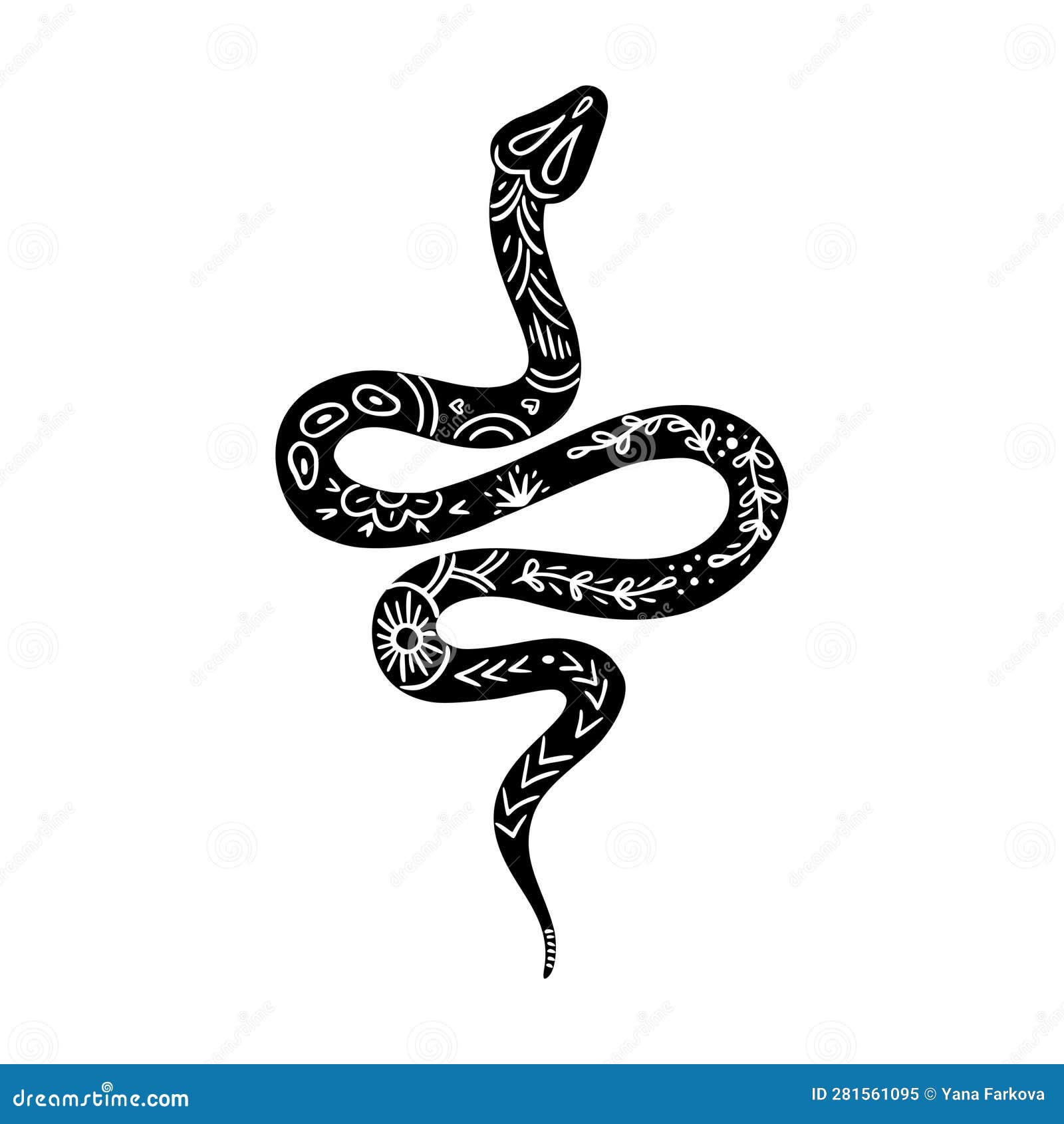 Celestial Snake Linocut Vector Icon. Mystic Floral Snake Silhouette ...