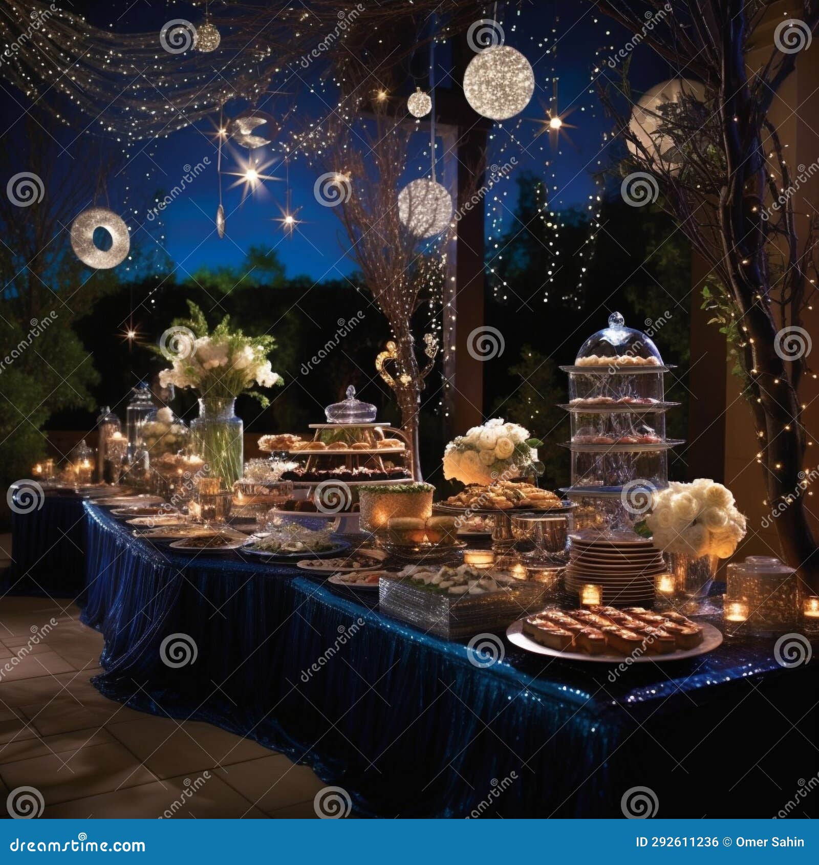 Celestial Soiree: a Reception Buffet Under the Stars Stock Illustration ...