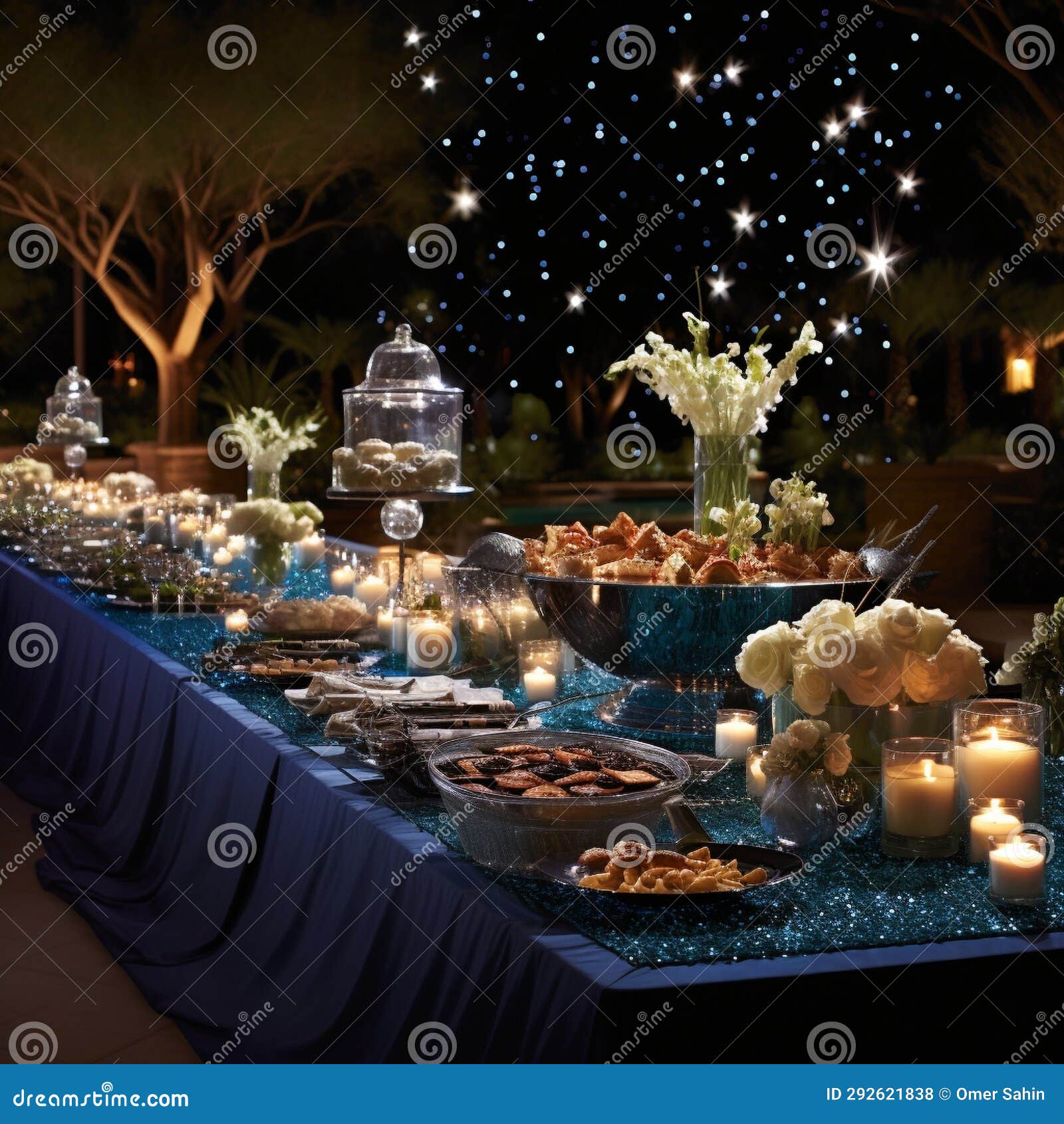 Celestial Soiree: a Reception Buffet Under the Stars Stock Illustration ...