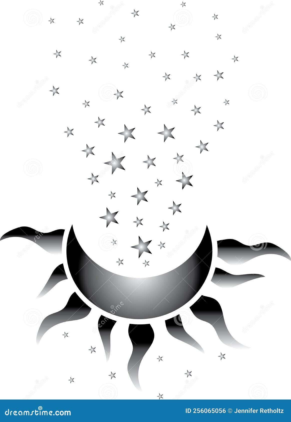 Celestial Stars Falling into Moon and Sun Stock Illustration ...