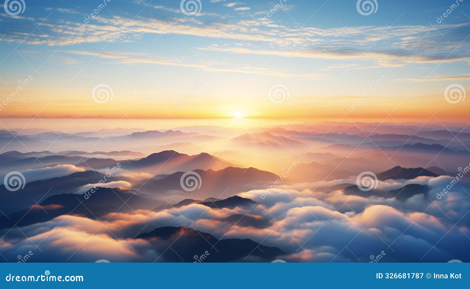 Celestial Sunrise with Golden Rays Piercing through Dramatic Clouds Above Misty Landscape Stock ...