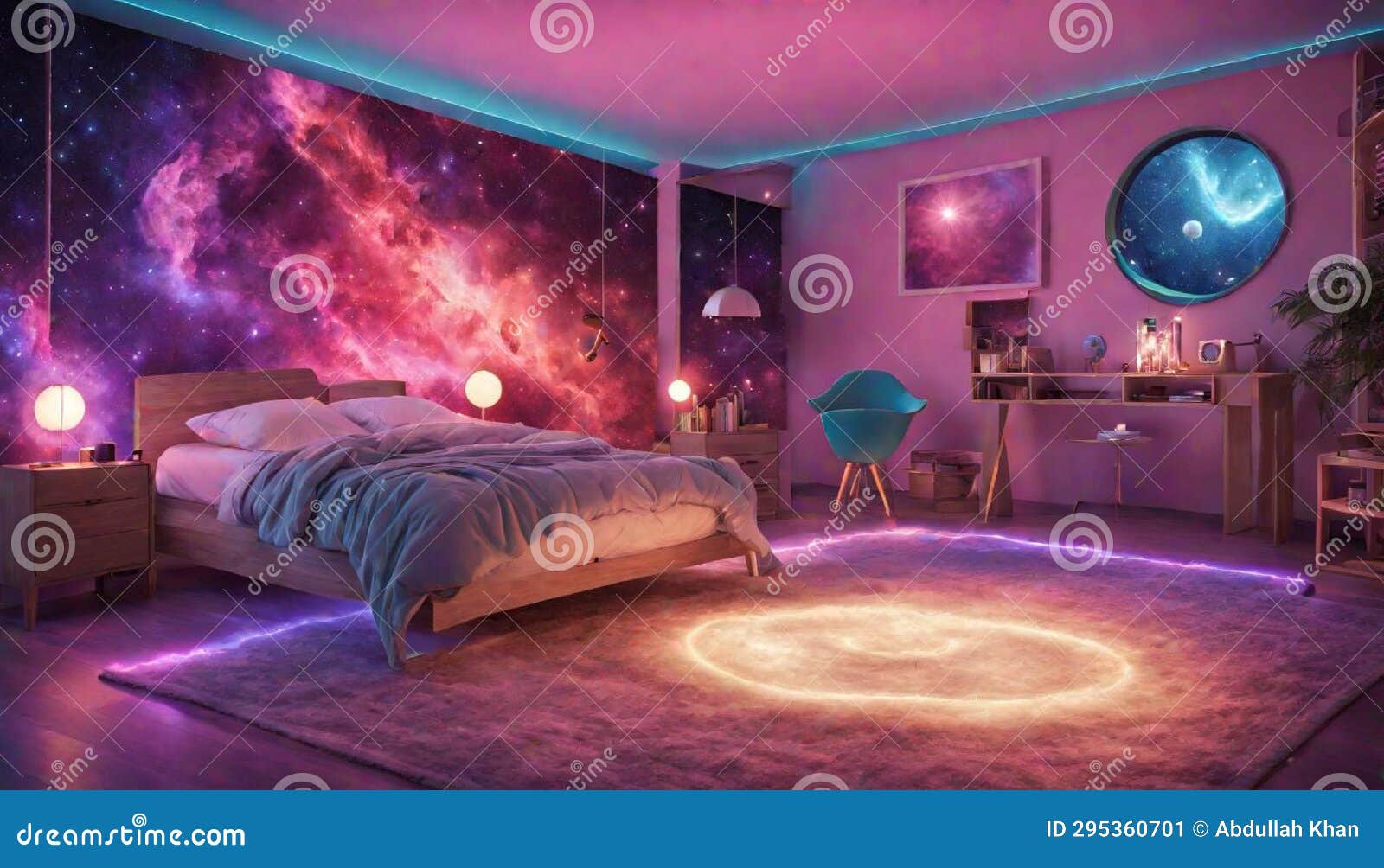 A Celestial-themed Bedroom with Neon Lights Resembling a Cosmic Stock ...