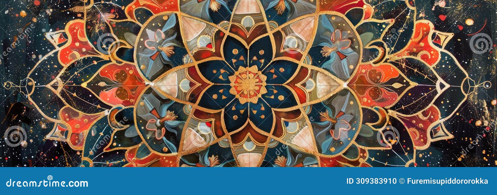 A Celestial-themed Mandala with Intricate Geometric Patterns and Gold ...