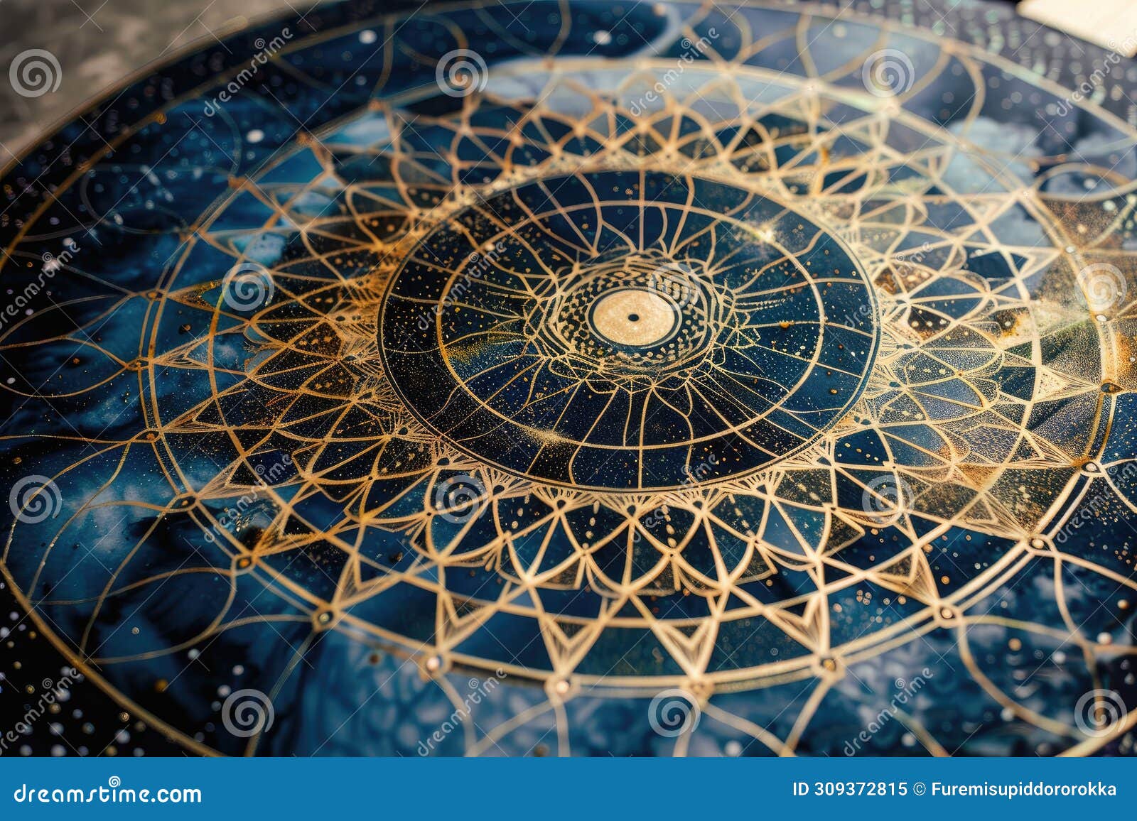 A Celestial-themed Mandala with Intricate Geometric Patterns and Gold ...
