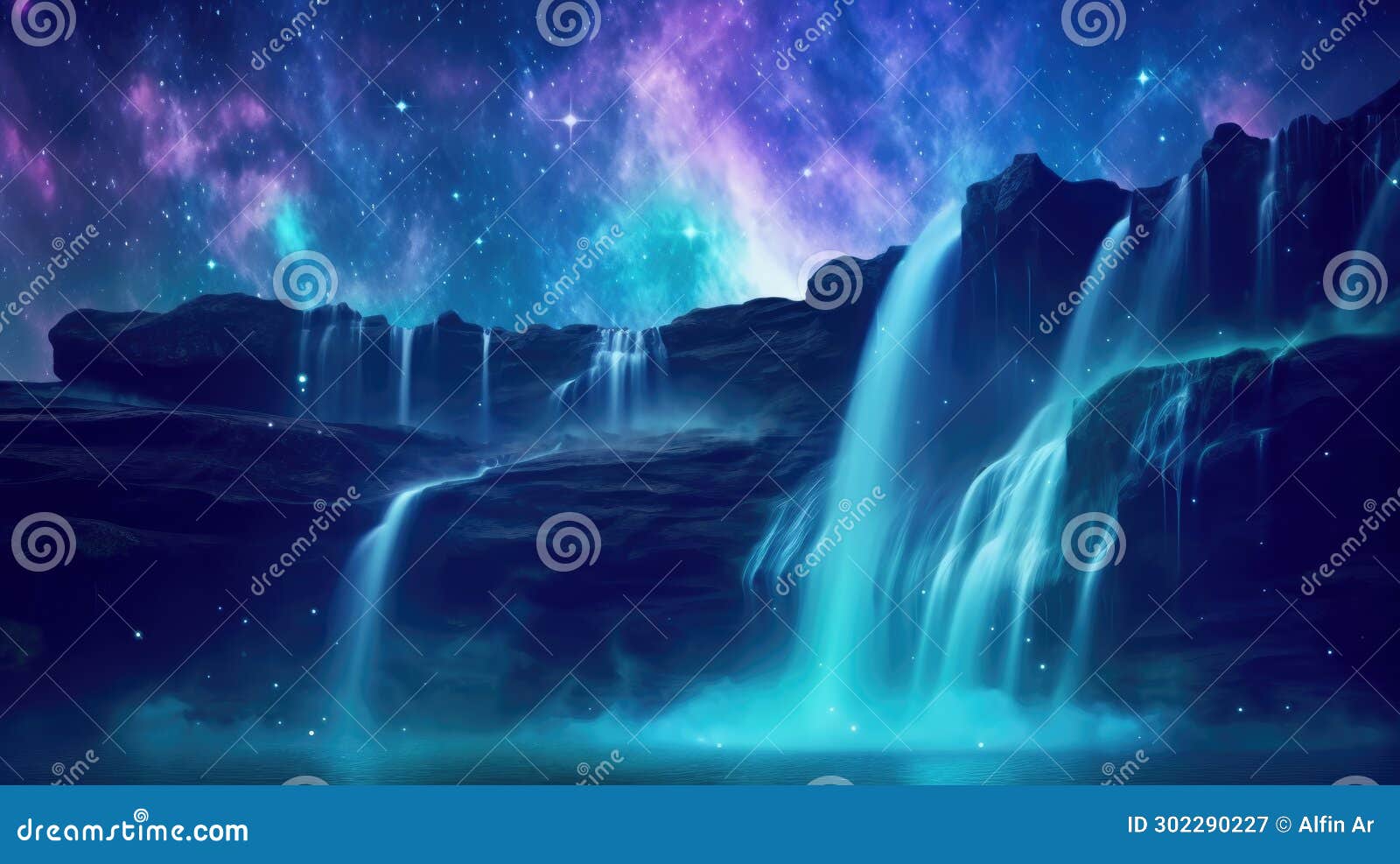 Celestial Waterfall, a Dance of Liquid Stardus Stock Illustration ...