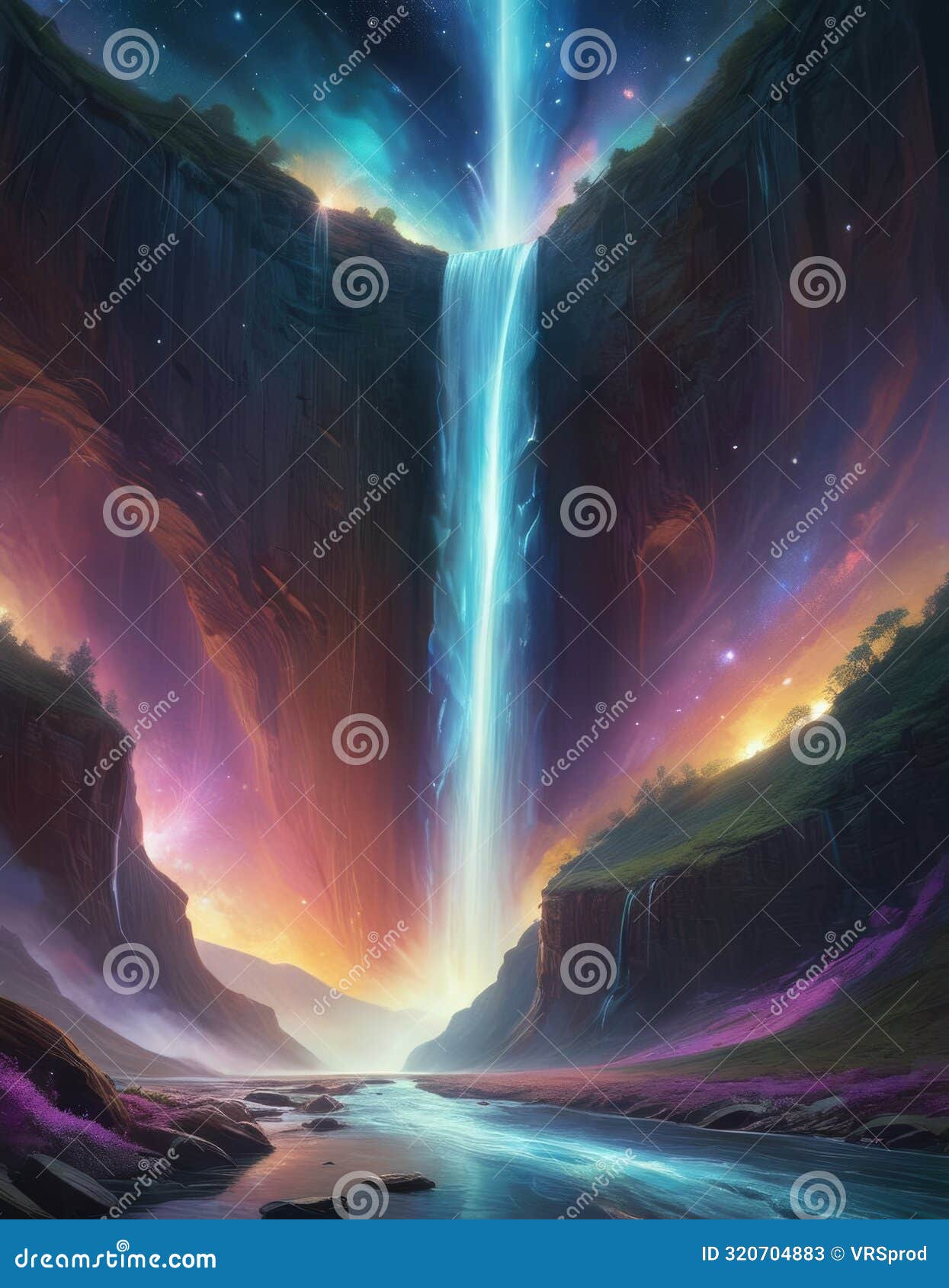 Celestial Waterfall and Starry Sky Stock Image - Image of mystical ...