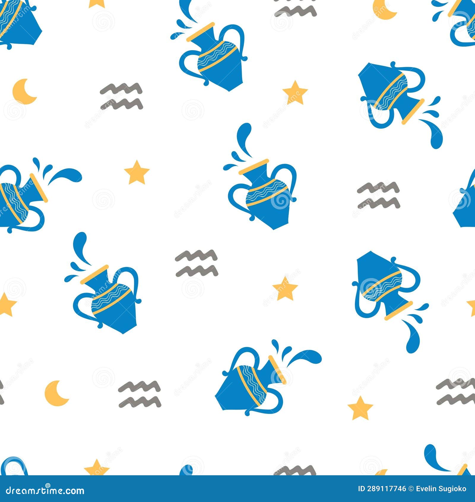 Celestial Waters Aquarius Zodiac Vector Pattern Stock Illustration - Illustration of mythology ...