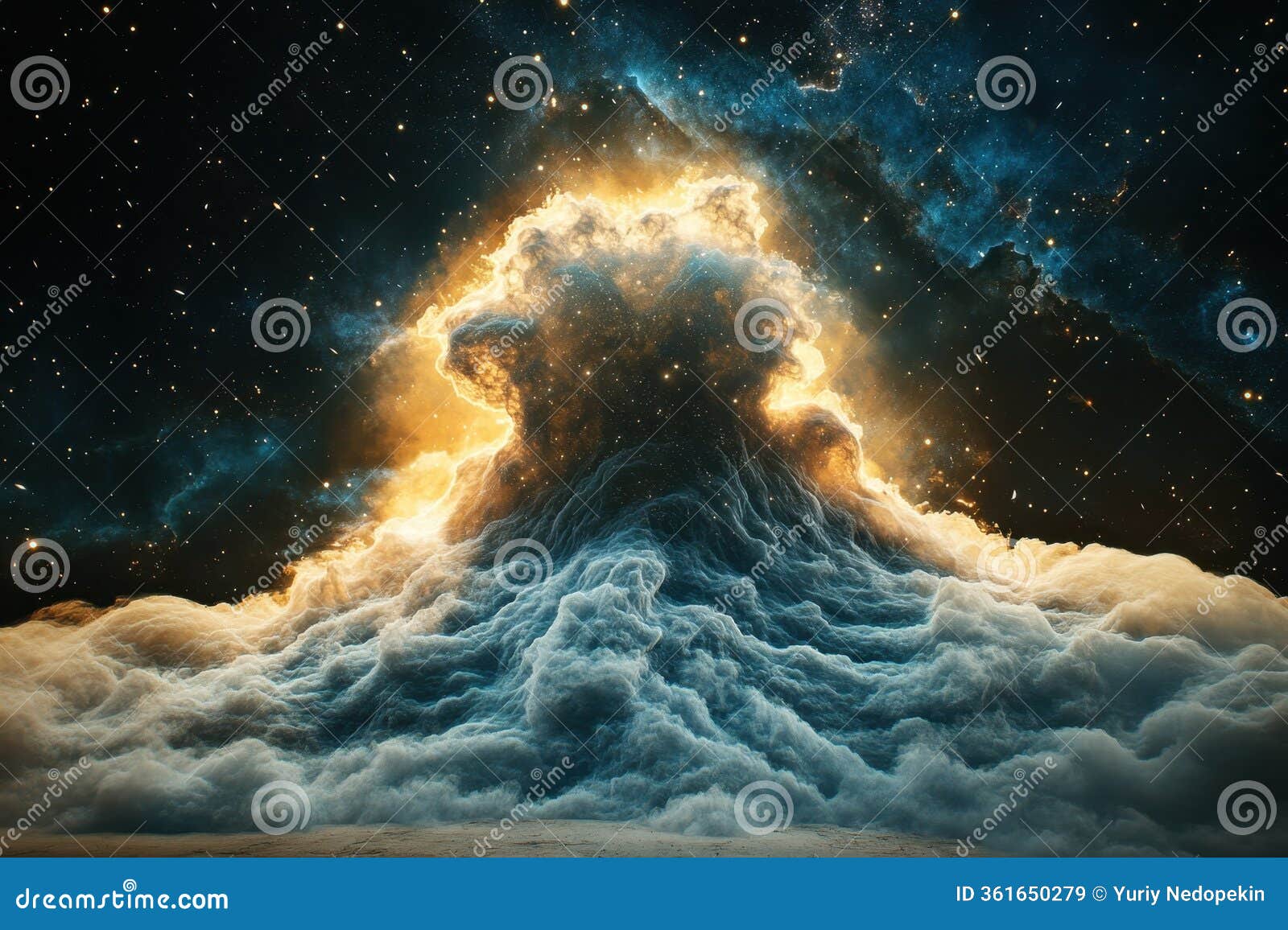 Celestial Waves of Clouds Illuminated by the Glow of Distant Stars in a ...