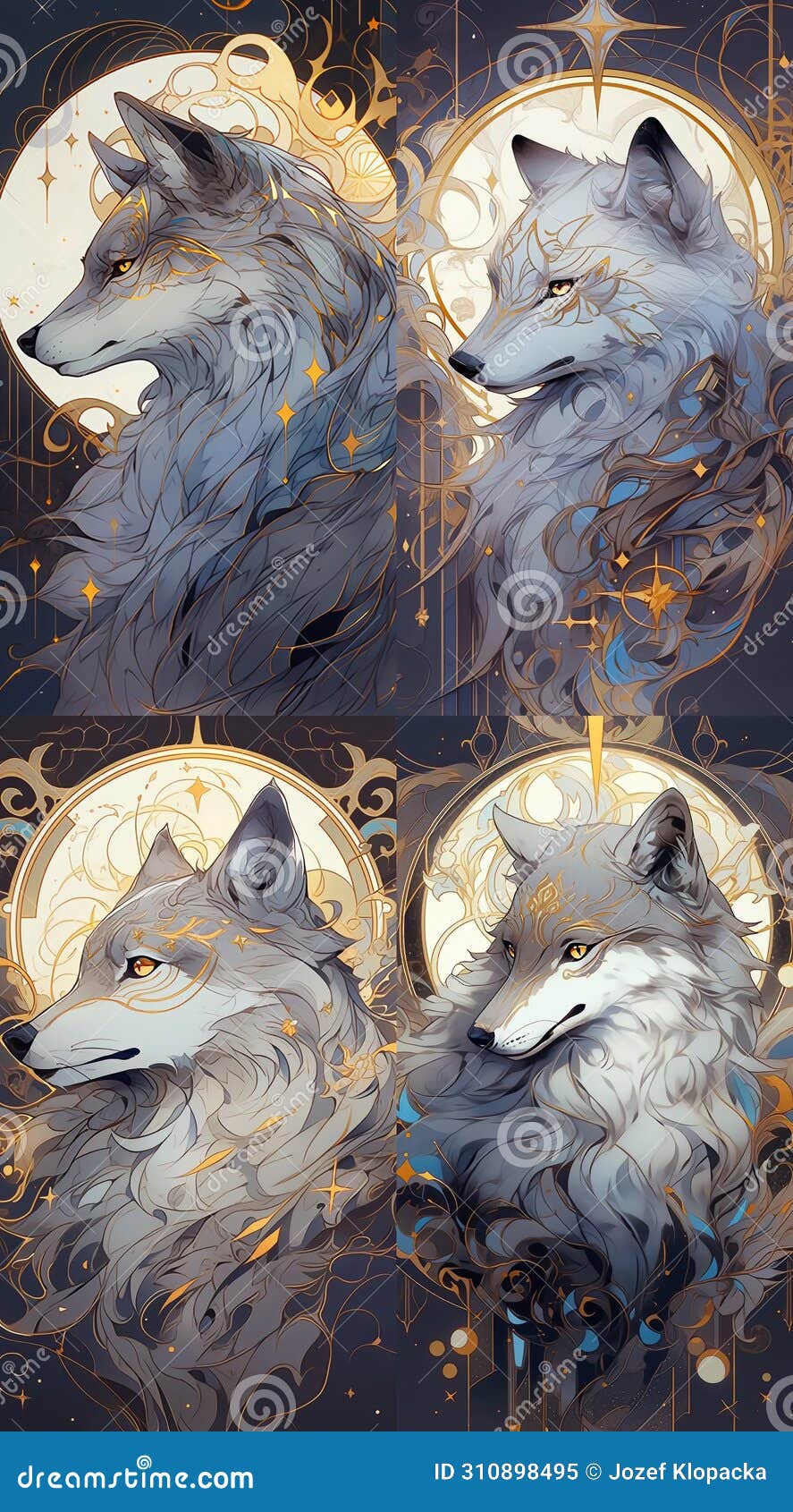 Celestial Wolf with Ornamental Background. Stock Illustration ...