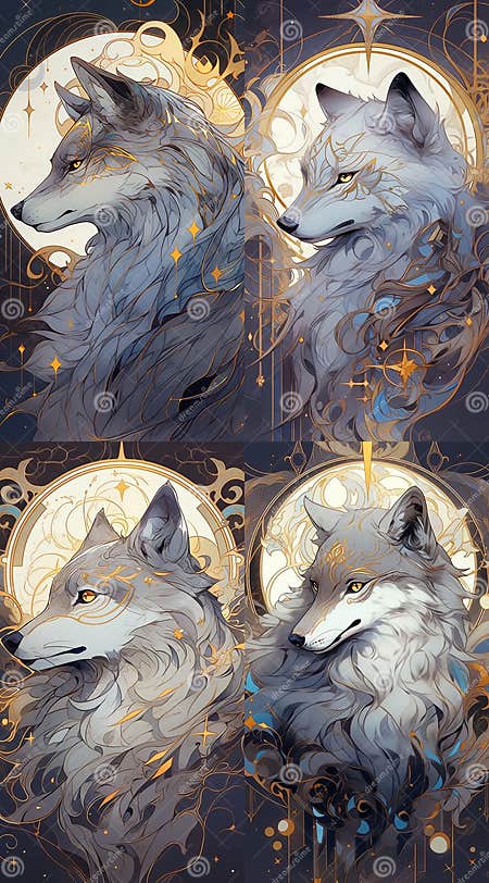 Celestial Wolf with Ornamental Background. Stock Illustration ...