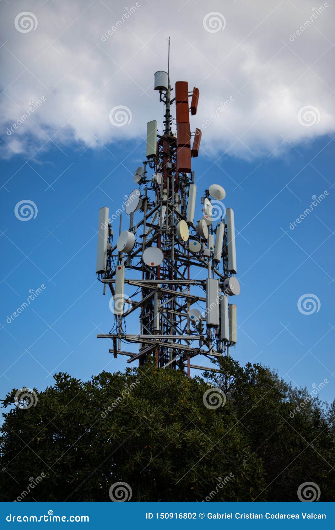 Cell Antenna Over the Tree with Cloudy Sky Stock Photo - Image of ...