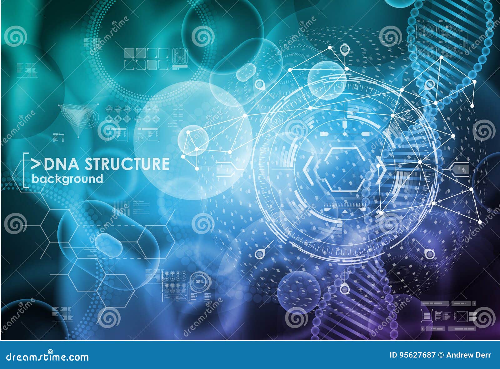 Cell and DNA Background with Interface Elements. HUD UI for Medical App ...
