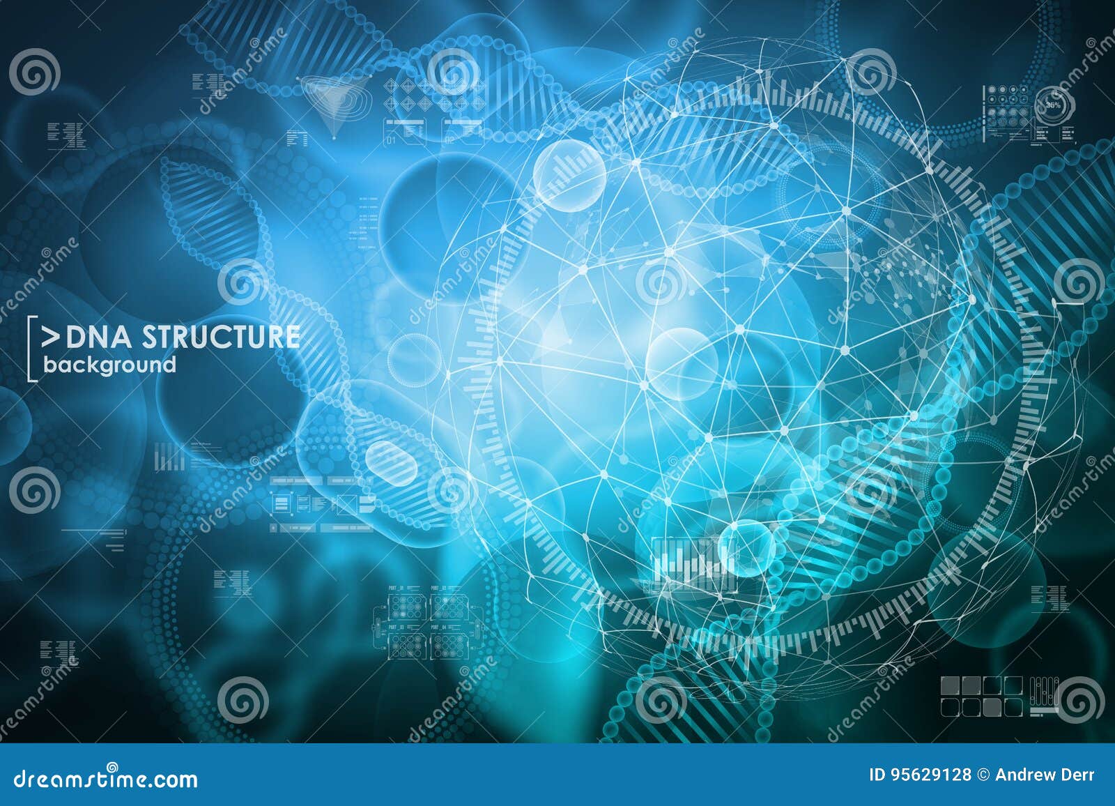 Cell and DNA Background with Interface Elements. HUD UI for Medical App ...