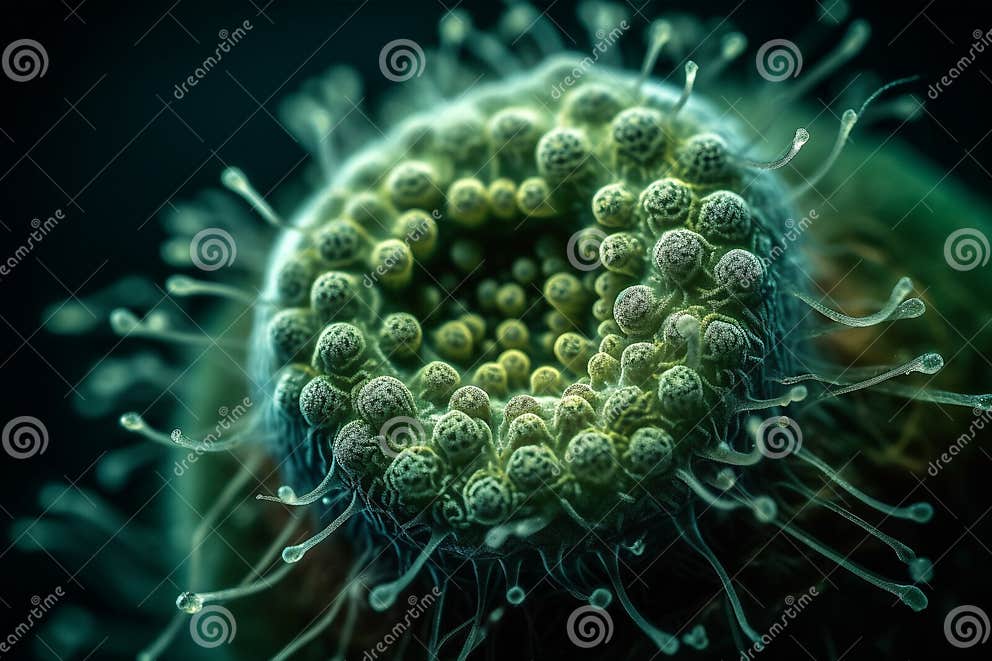 Cell Macro View. Round Microbe in Microscope View Stock Illustration ...