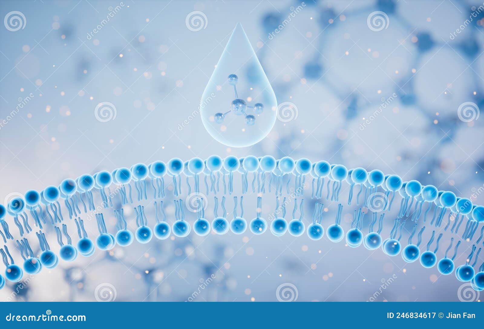 Cell Membrane with Blue Background, 3d Rendering Stock Illustration ...