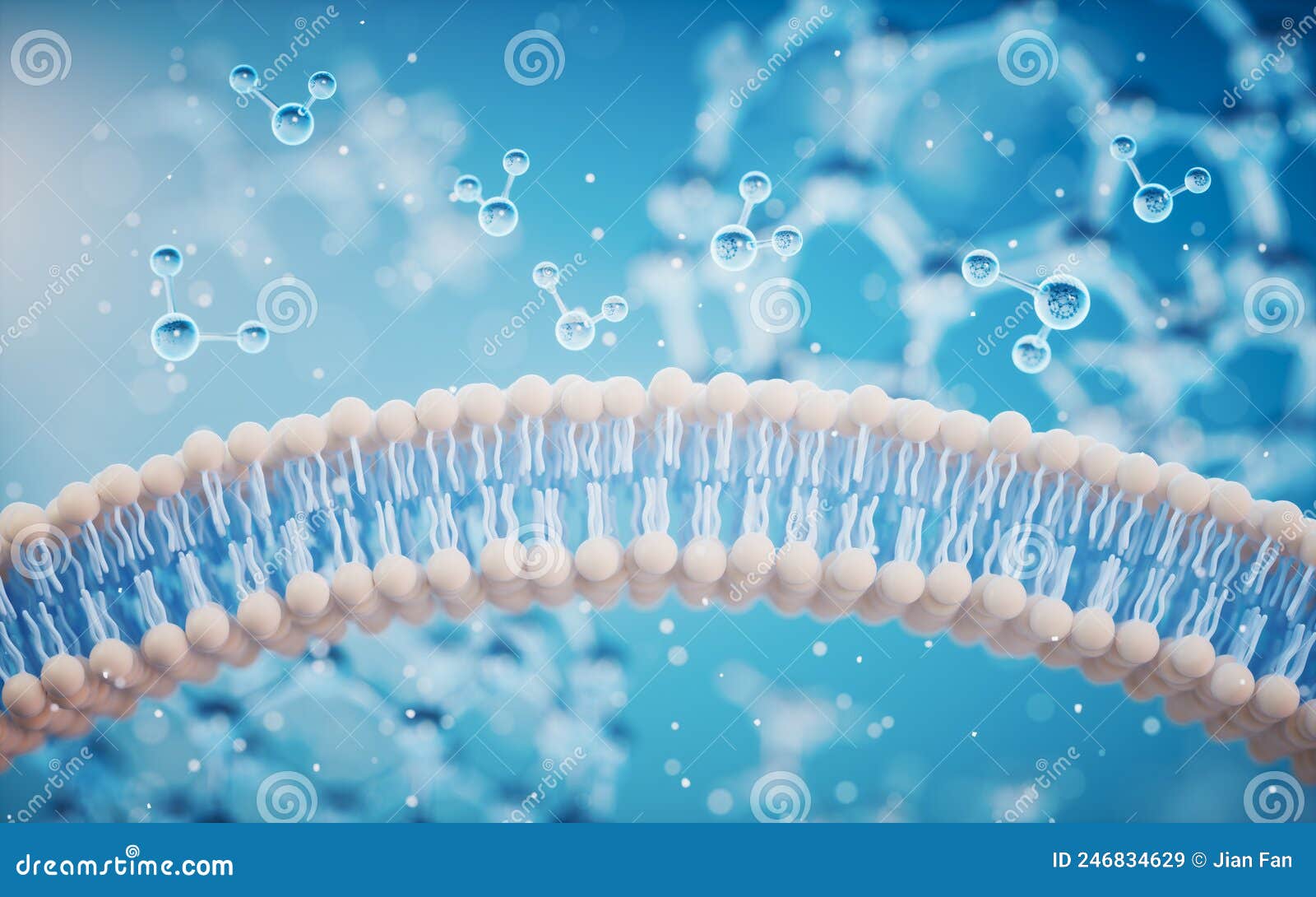 Cell Membrane with Blue Background, 3d Rendering Stock Illustration ...