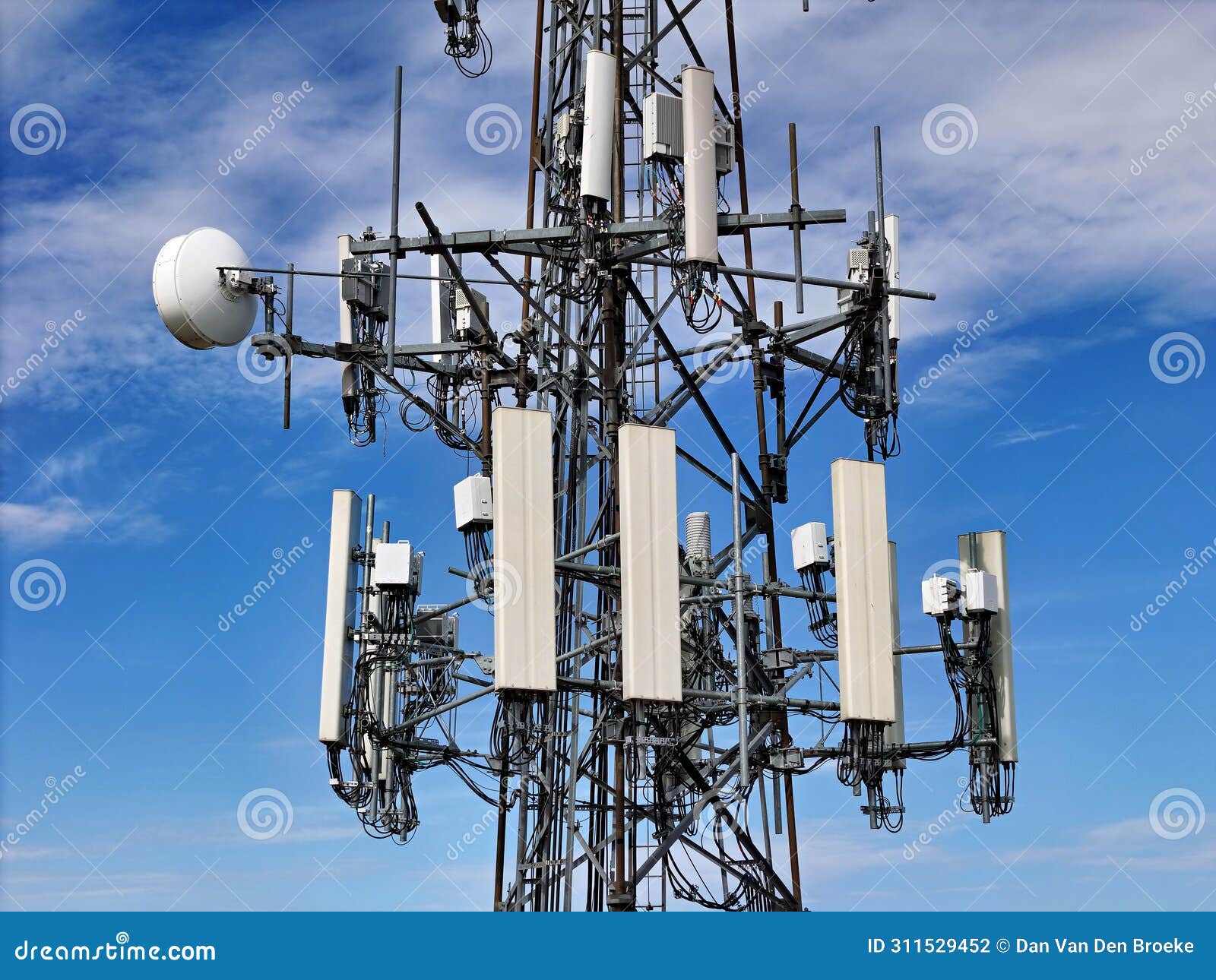 Cell Phone Antenna Array Mounted Midway Up on a Tower Stock Photo ...