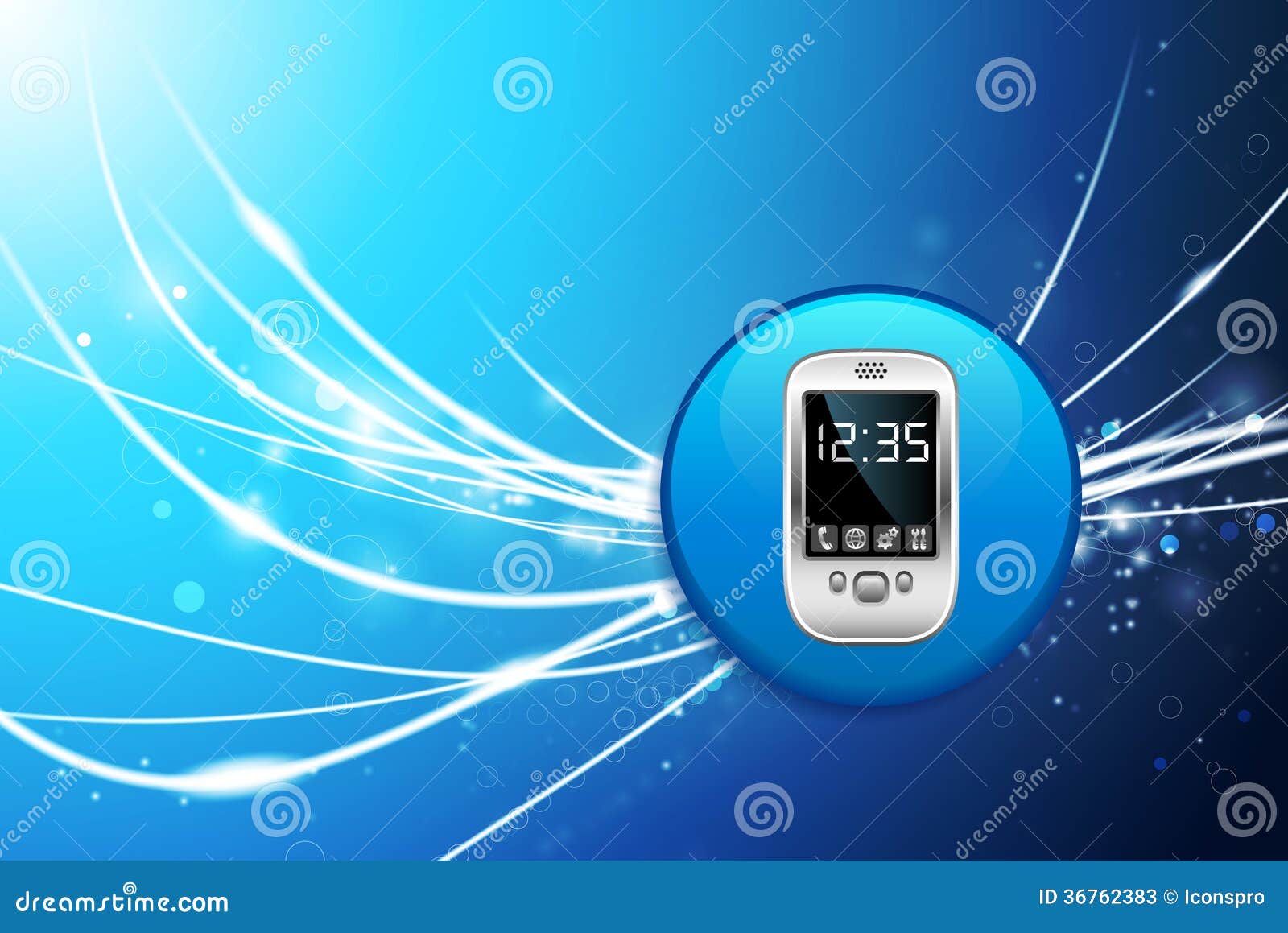 Cell Phone Button on Blue Abstract Light Background Stock Illustration ...