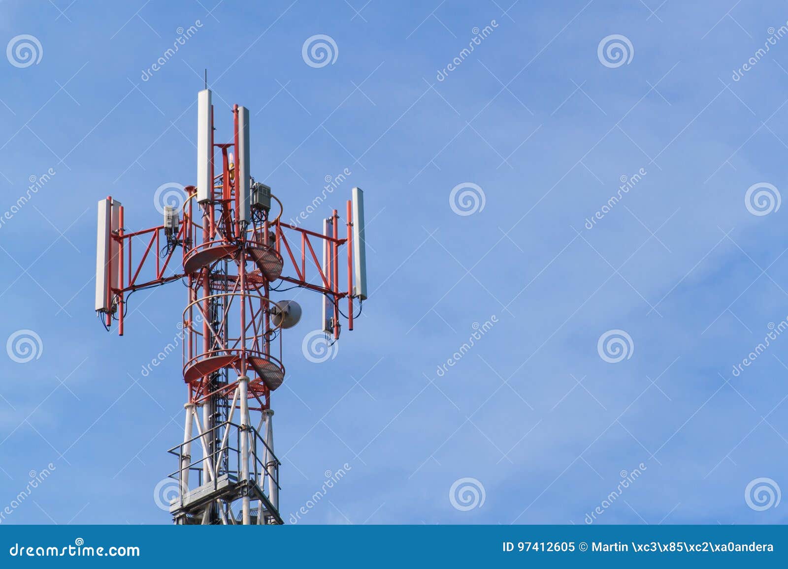 Cell Phone and Communication Towers Against Blue Sky. Stock Image ...