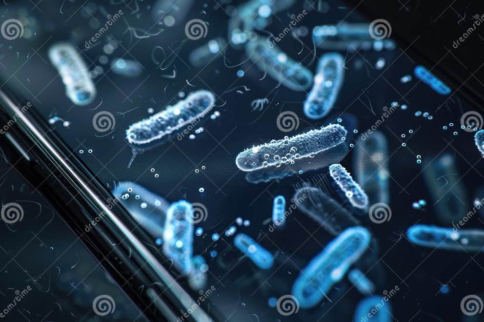 A Cell Phone is Covered in Virus and Bacteria. Stock Image - Image of ...