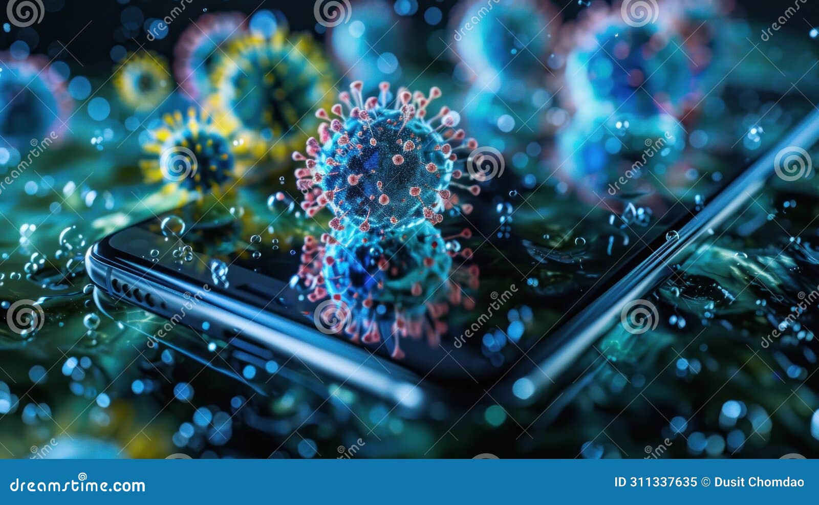 A Cell Phone is Covered in Virus and Bacteria. Stock Image - Image of ...