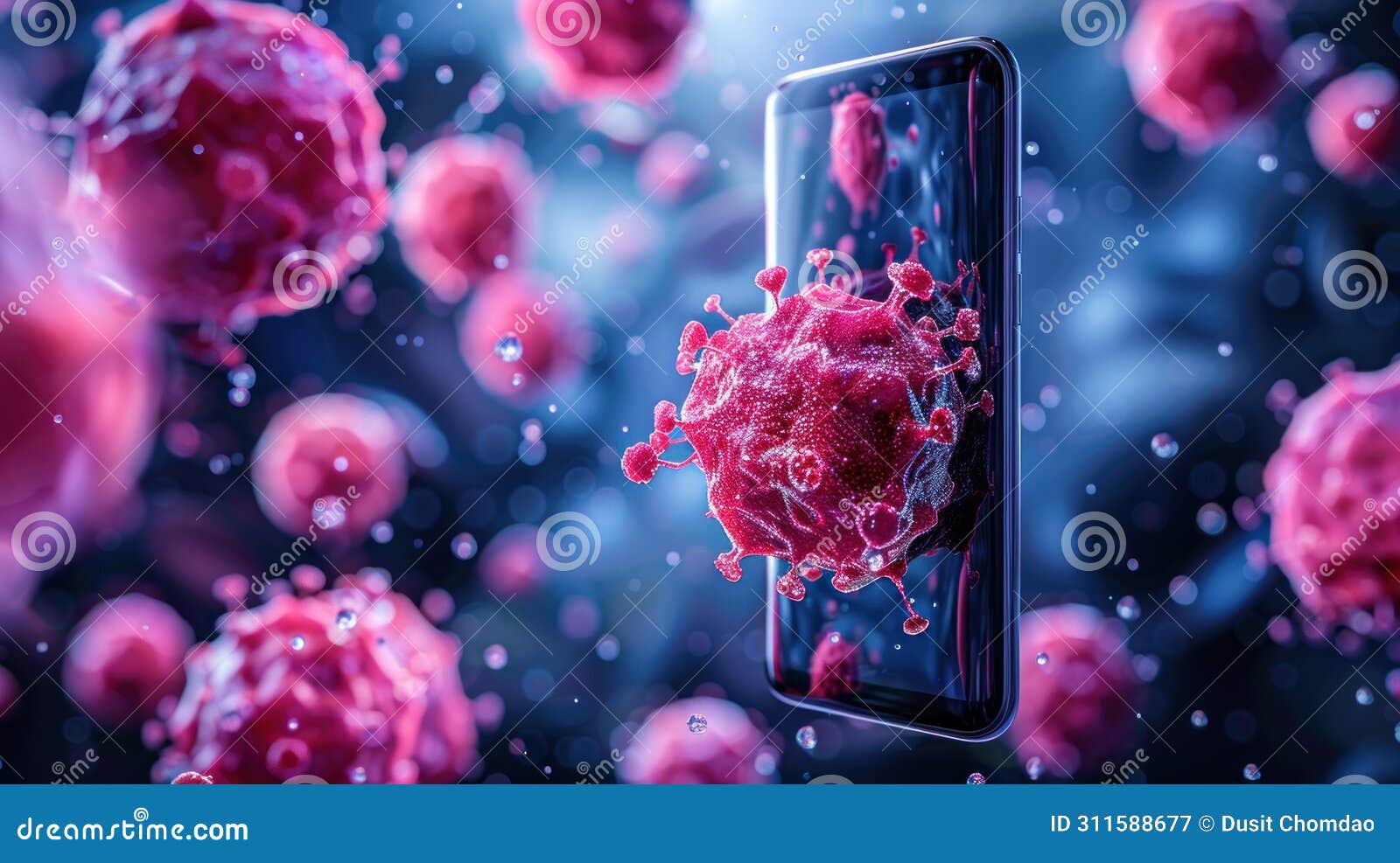A Cell Phone is Covered in Virus and Bacteria. Stock Image - Image of ...