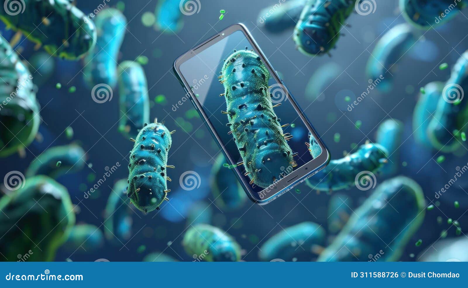 A Cell Phone is Covered in Virus and Bacteria. Stock Photo - Image of ...